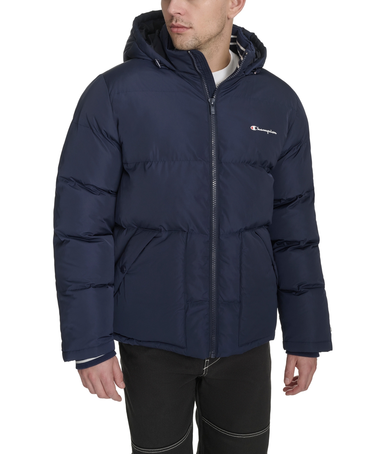 Click here for Champion Mens Puffer With Hood Jacket - Peacoat Na... prices