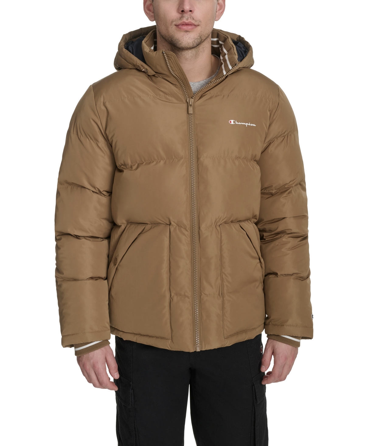 Click here for Champion Mens Puffer With Hood Jacket - Otter prices