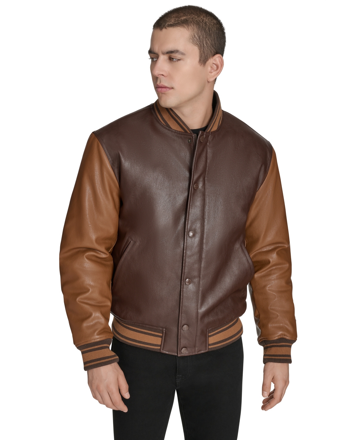 Click here for Champion Mens Faux Leather Varsity Jacket - Brown/... prices