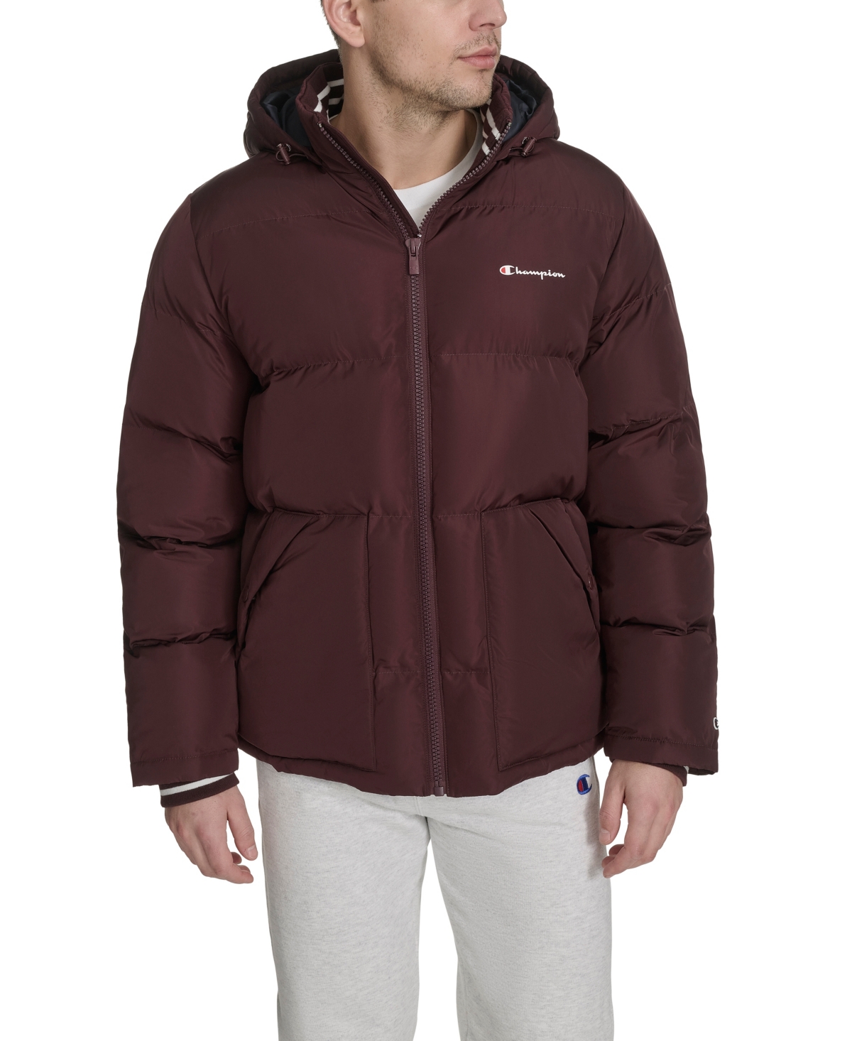 Click here for Champion Mens Puffer With Hood Jacket - Wine prices