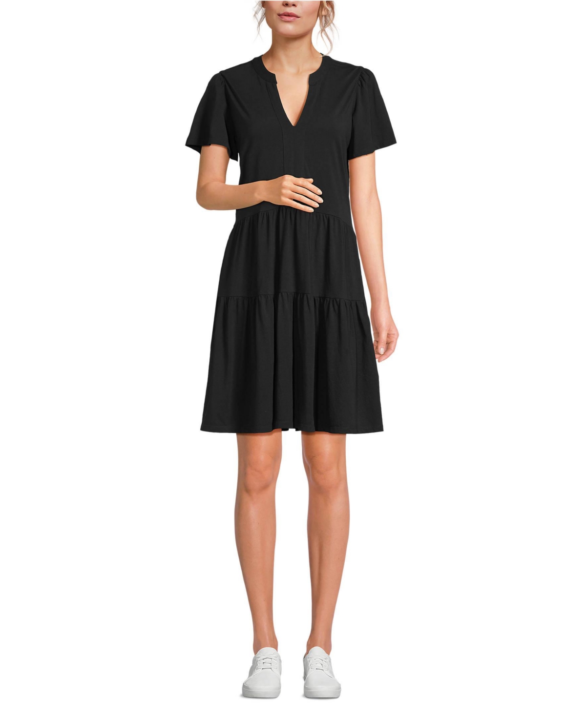 Click here for Lands End Womens Cotton Jersey Tiered Mini Dress -... prices