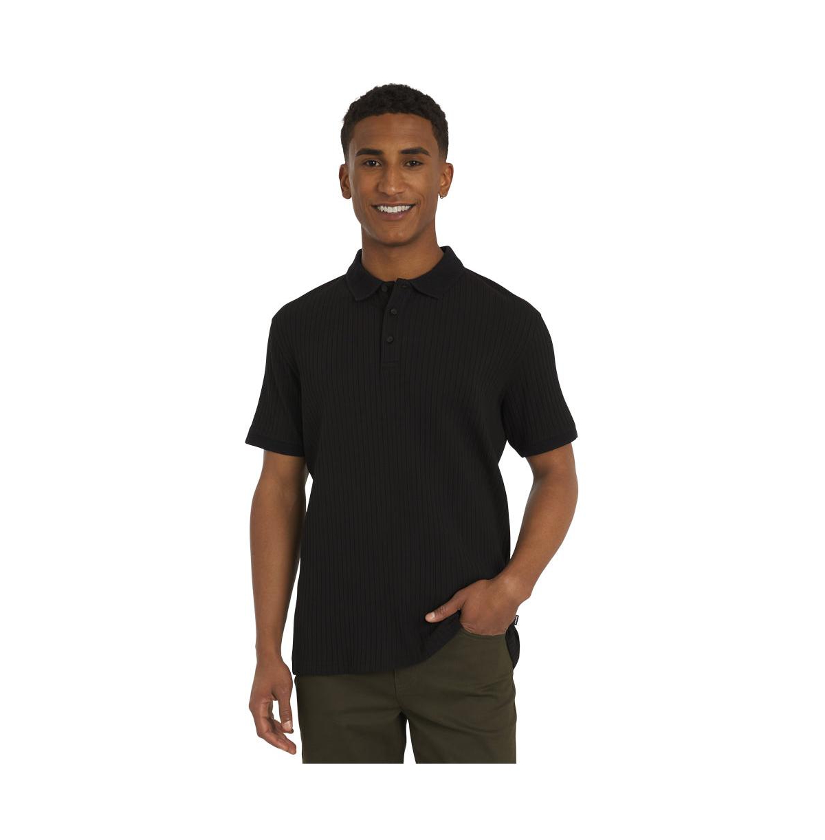 Click here for Dkny Mens Perry Cotton Rib Knit Polo - Black prices