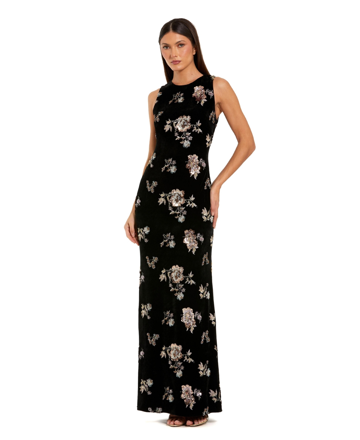 Mac Duggal Womens Embellished Velvet High Neck Sleeveless Gown - Black multi