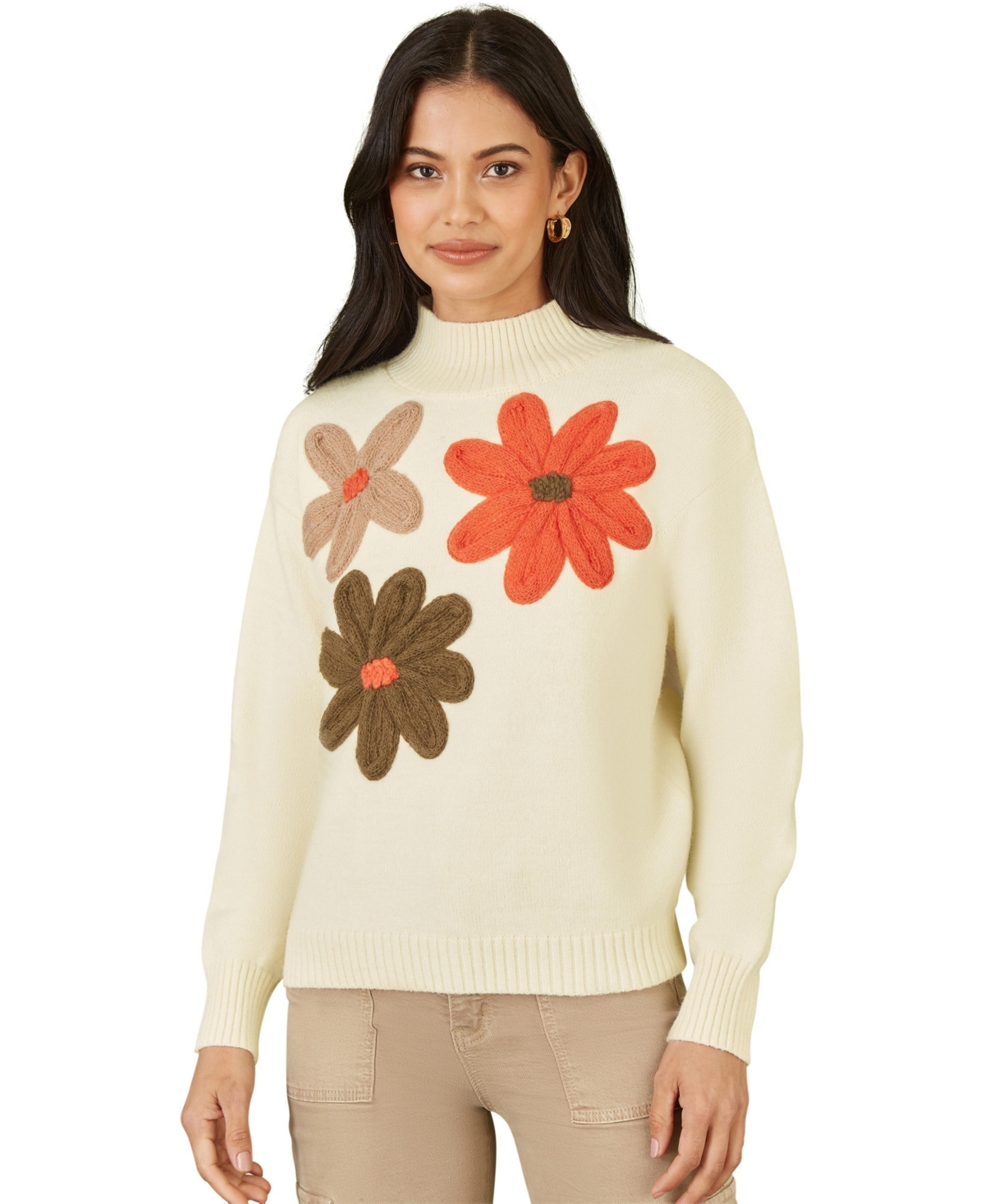 Click here for Yumi Womens Floral Detail High Neck Knit Sweater -... prices
