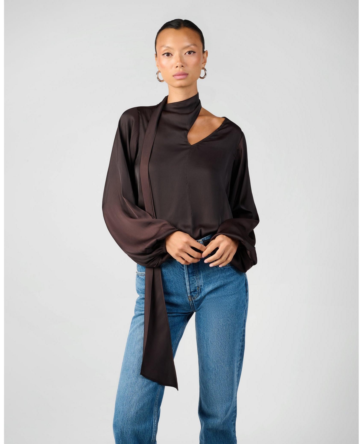 Click here for WeWoreWhat Womens Wrap Neck Tie Top - Dark brown prices