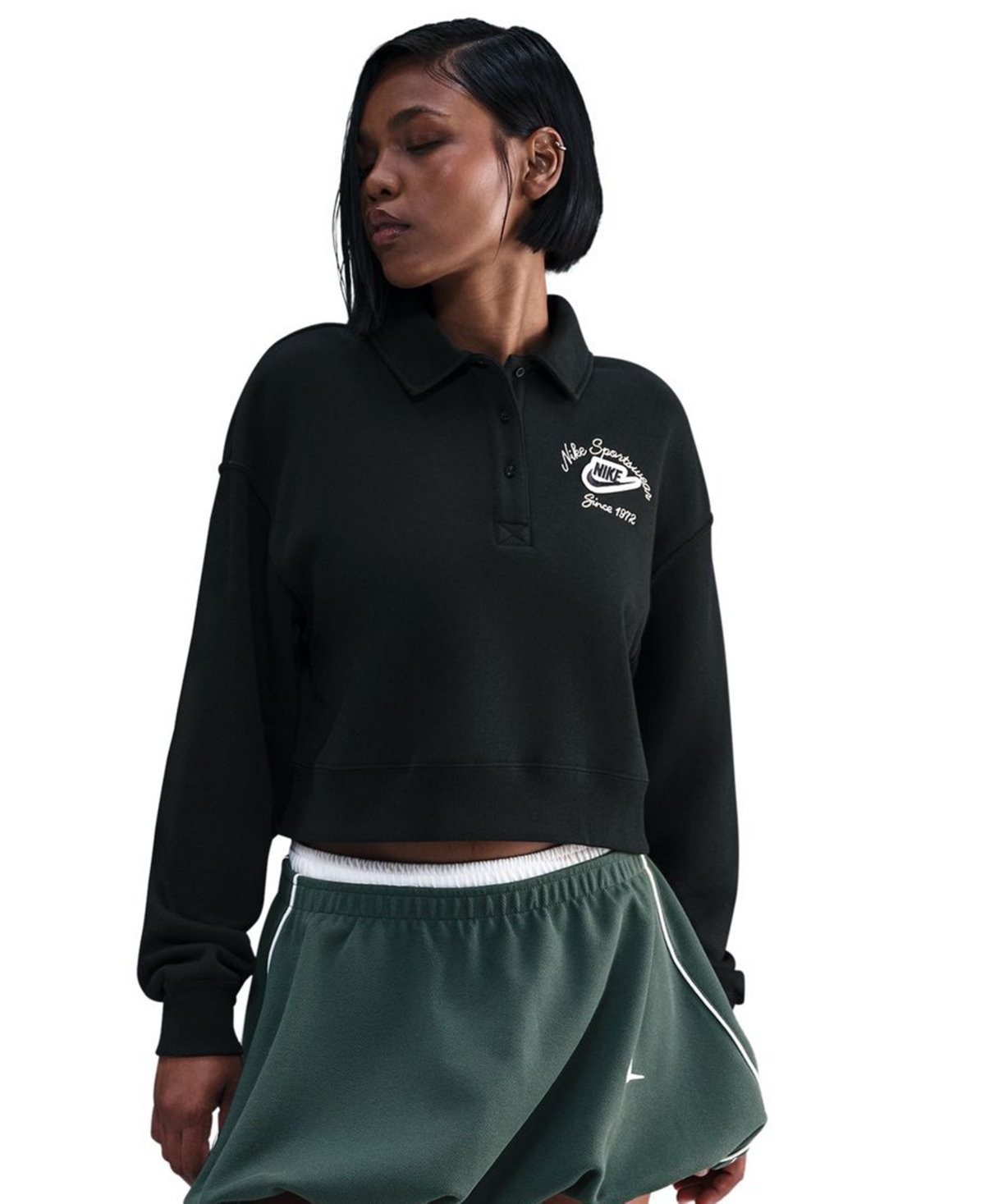 Click here for Nike Womens Phoenix Fleece Loose Collared Top - Bl... prices