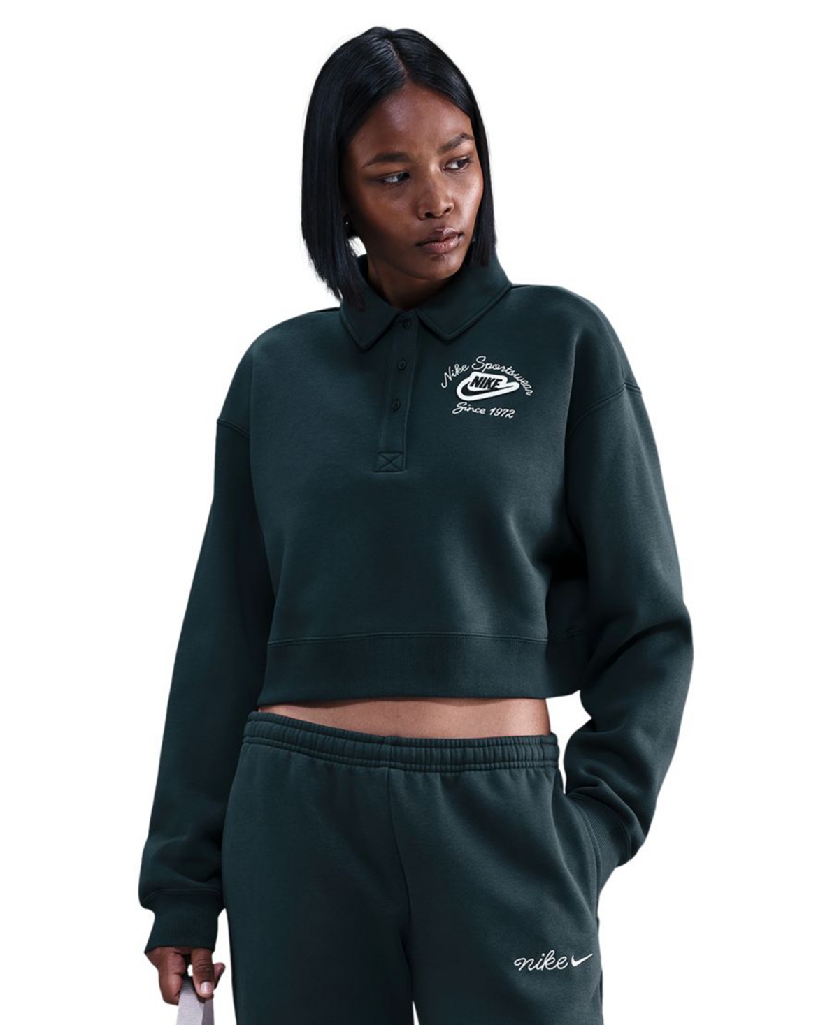 Click here for Nike Womens Phoenix Fleece Loose Collared Top - Se... prices