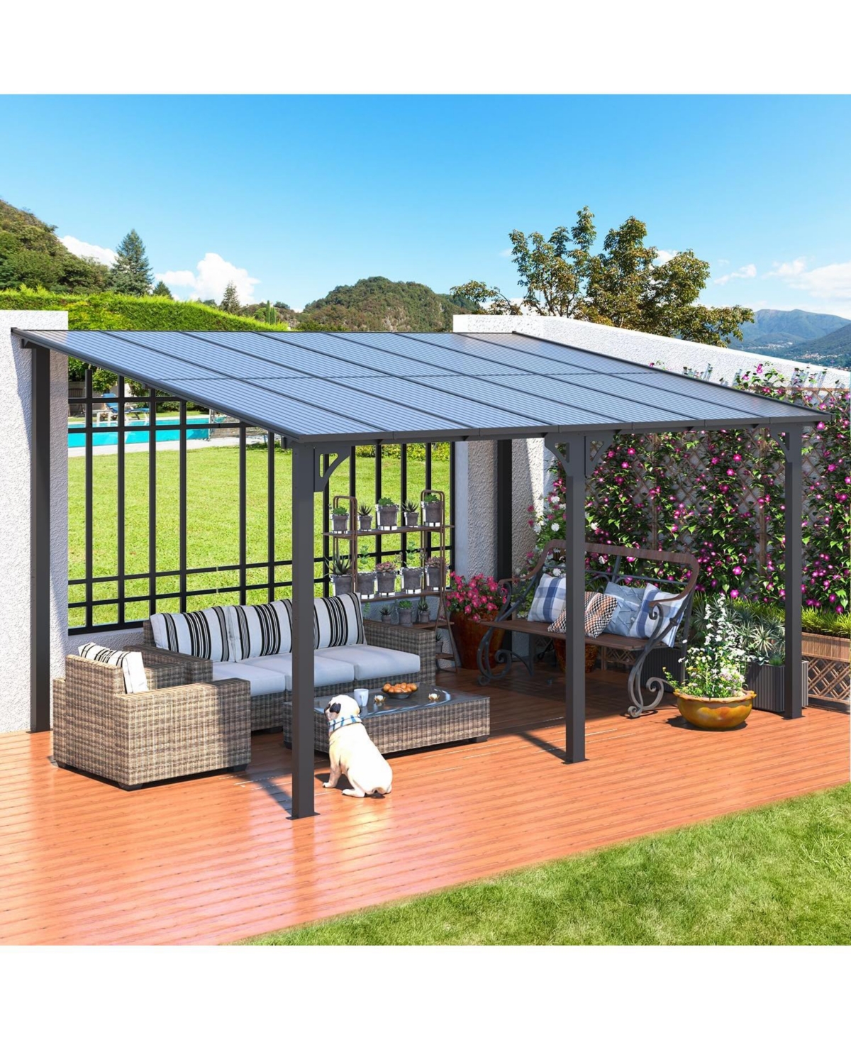 Click here for Aecojoy 14x10 Wall Mounted Gazebos Pergola - Black prices