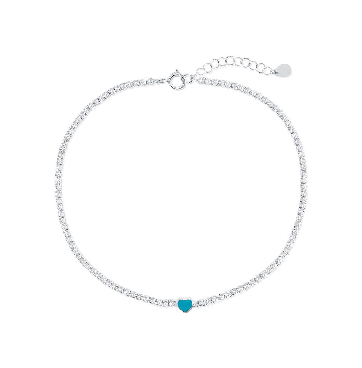 Click here for Sterling Silver  Enamel Heart  Cz Tennis Anklet -... prices