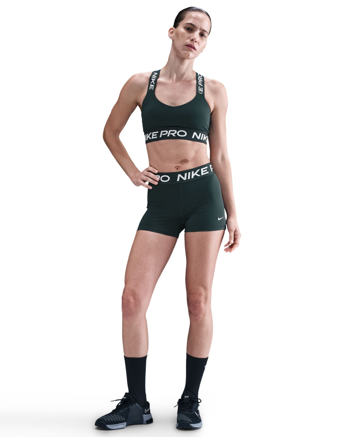 Click here for Nike Pro Womens 3 Shorts - Seaweed/White prices