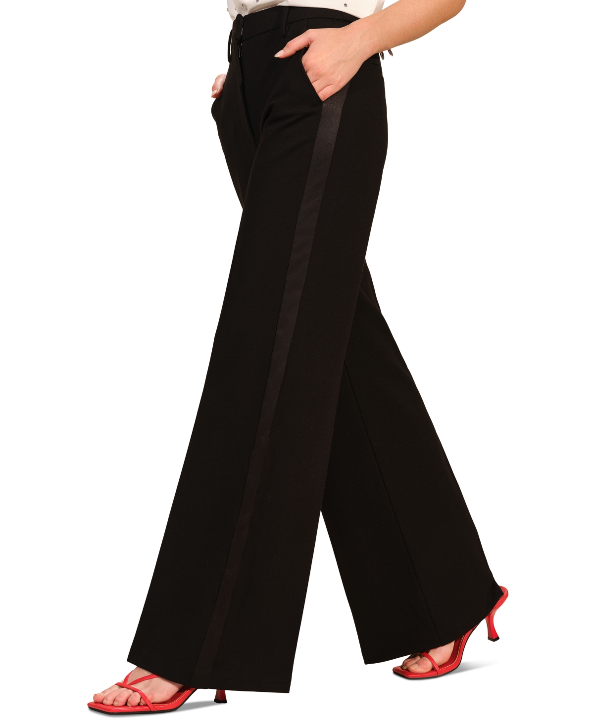 Isaac Mizrahi Womens Ponte Tuxedo Pants - Black