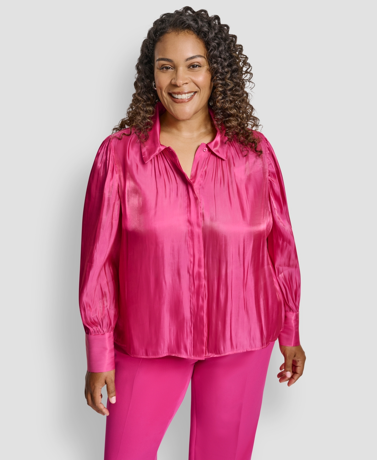 Click here for Dkny Plus Size Balloon Sleeve Collared Neck Top -... prices