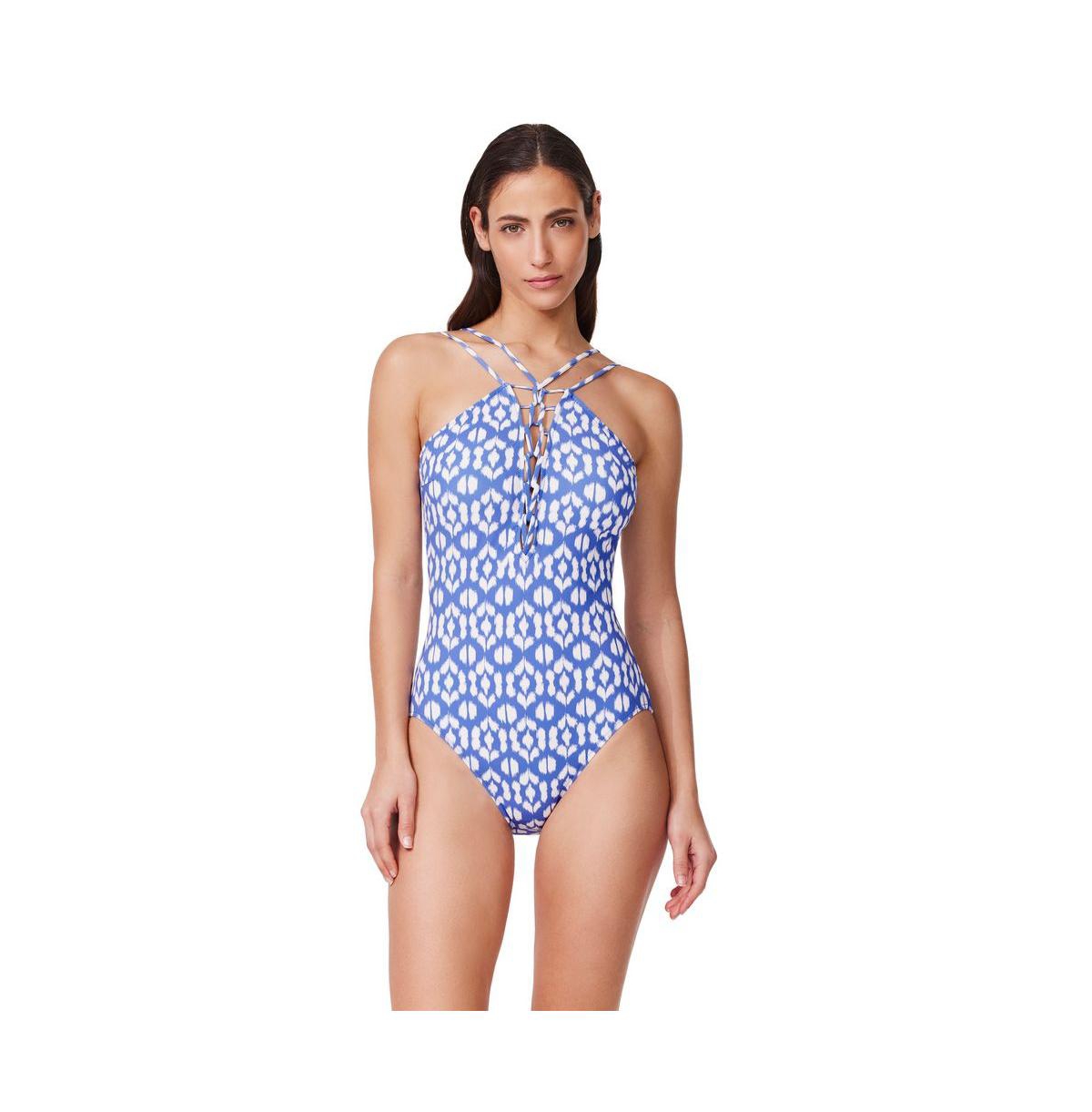 Profile by Gottex Womens Mantra Braided High Neck One Piece - Hamptons blue