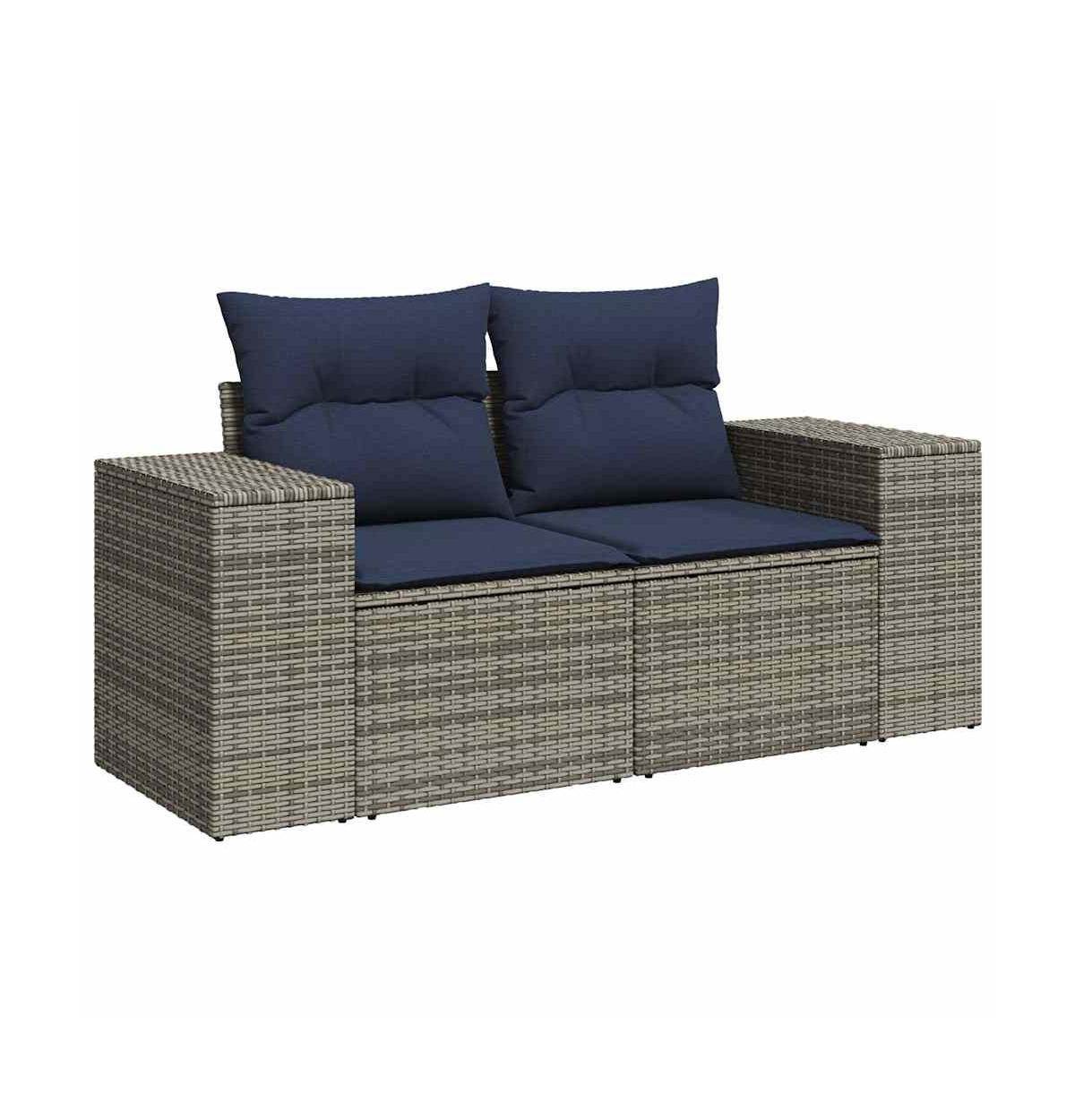 Click here for Patio Sofa with Cushions 2-Seater Gray Poly Rattan... prices