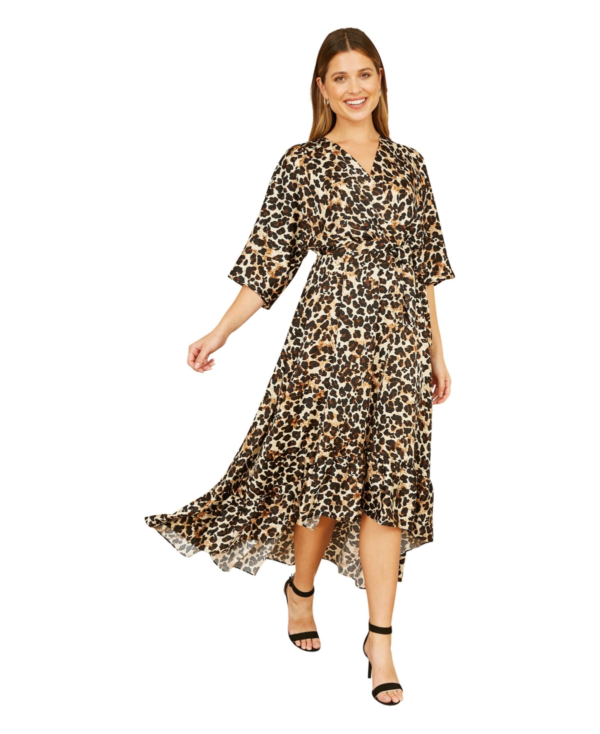 Click here for Yumi Womens Leopard Print Kimono Sleeve Wrap Dress... prices