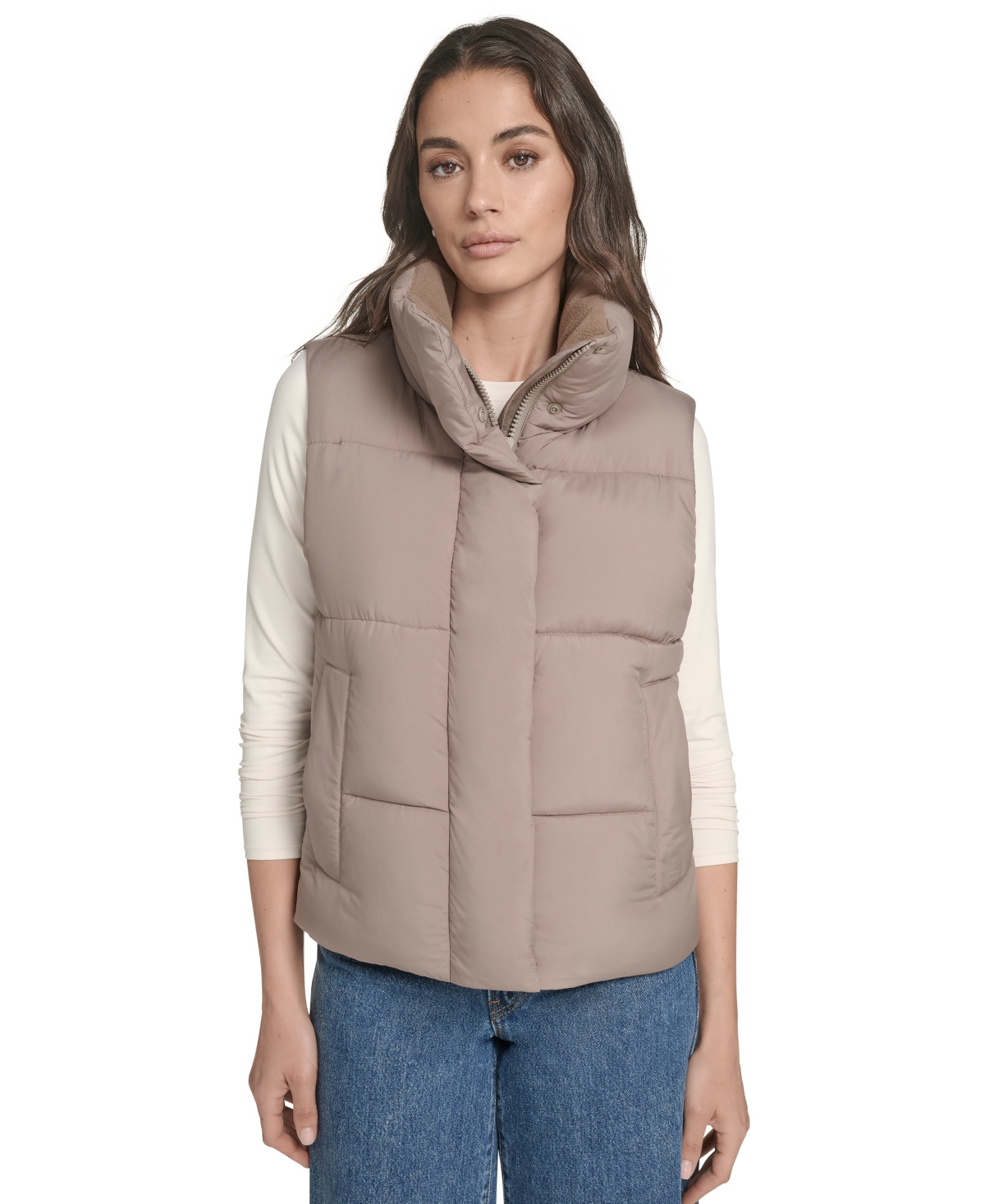 Click here for Levis Womens Stand Collar Puffer Vest - Taupe prices