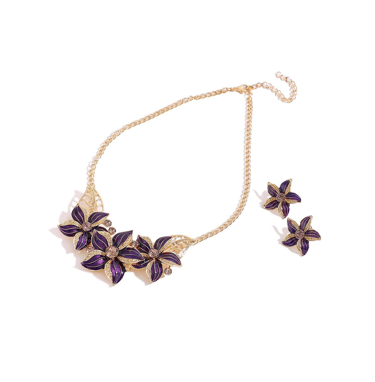 Click here for Sohi Womens Purple Enamel Flower Necklace And Earr... prices