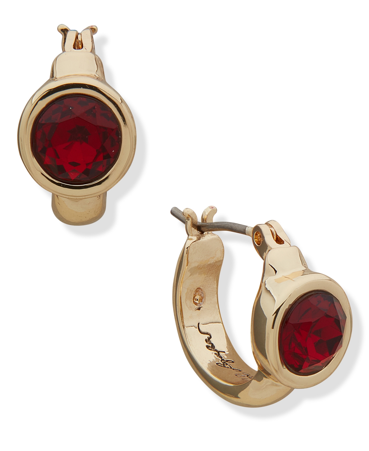 Karl Lagerfeld Paris Glass Stone Gold-Tone Hoop Earrings - Red