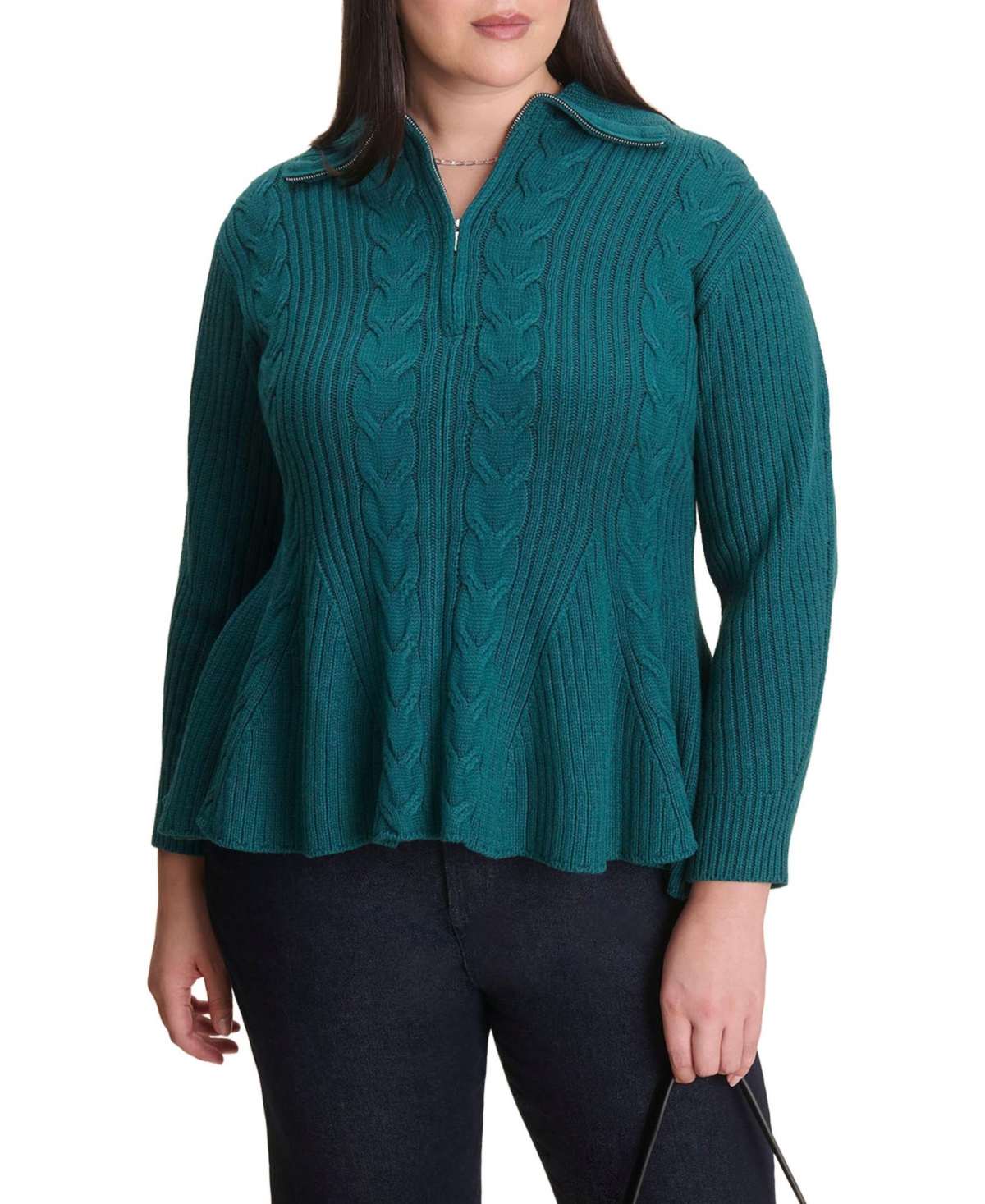 Click here for Eloquii Womens Peplum Zipper Sweater - Proud peaco... prices