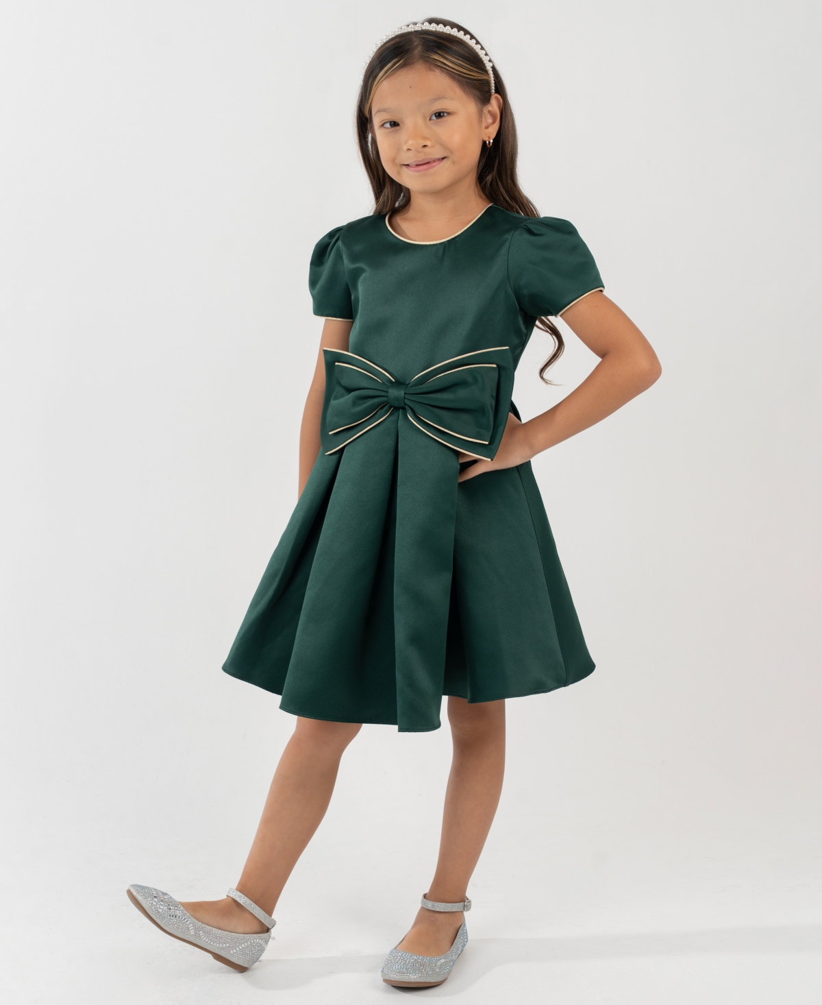 Click here for Rare Editions Girls 2T-6X Bow Detail Dress - Hunte... prices
