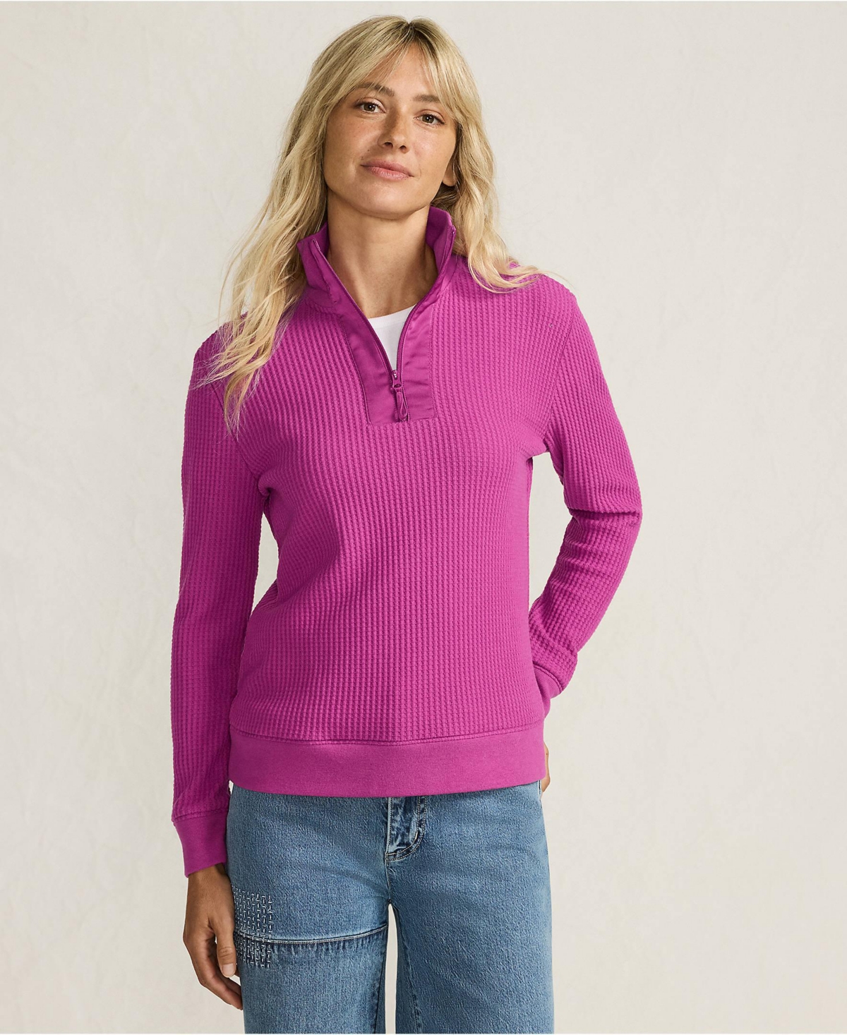 Click here for Lands End Womens Long Sleeve Waffle Quarter Zip Pu... prices