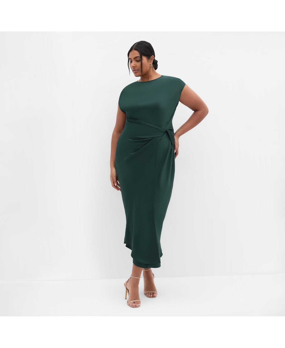 Click here for City Chic Womens Beatrix Knot Satin Dress - Forest prices