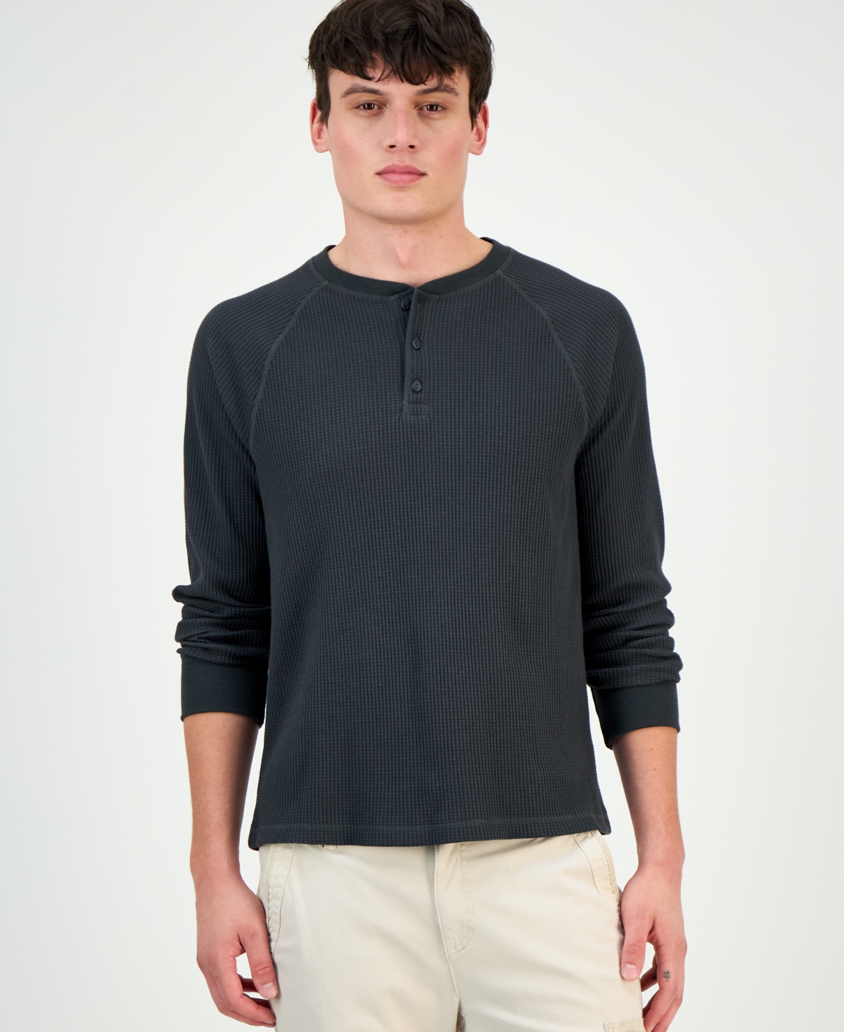 Click here for Sun + Stone Mens Thermal Waffle-Knit Henley Shirt... prices