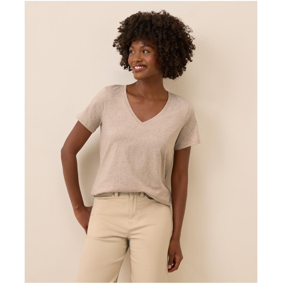 Click here for Pact Womens Softspun V-Neck Tee - Flax heather prices