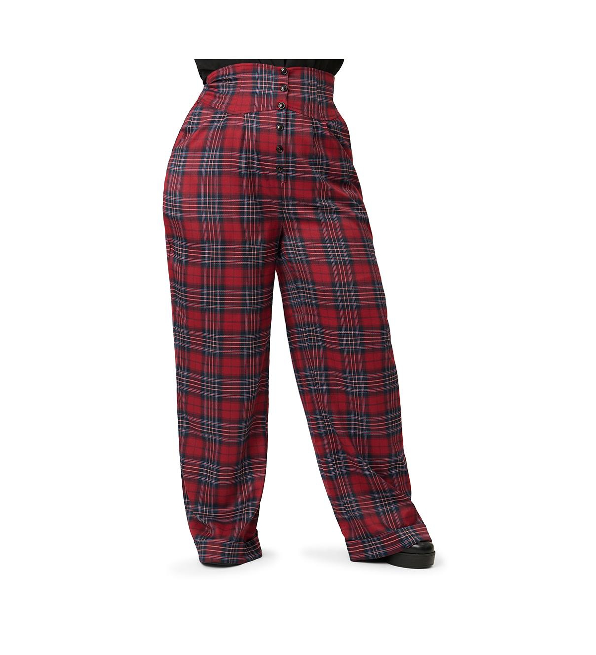 Unique Vintage Plus Size High Waist Trouser - Red