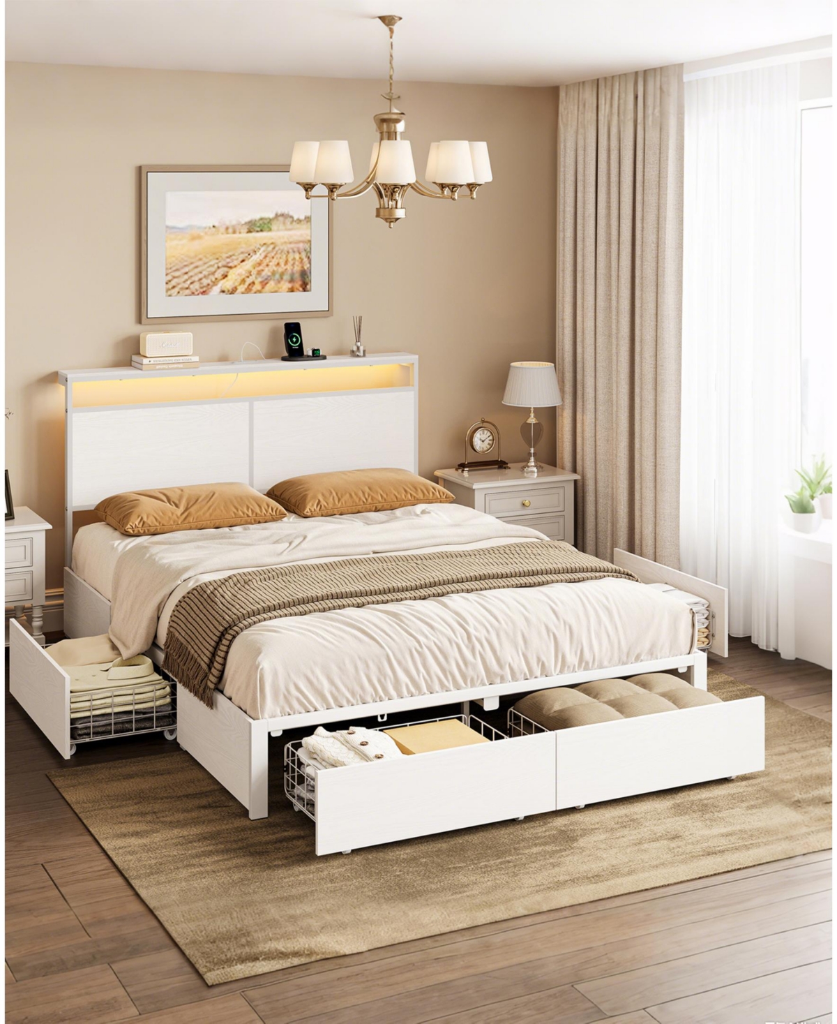 Click here for Hausource King Size Bed Frame with Led Storage Hea... prices