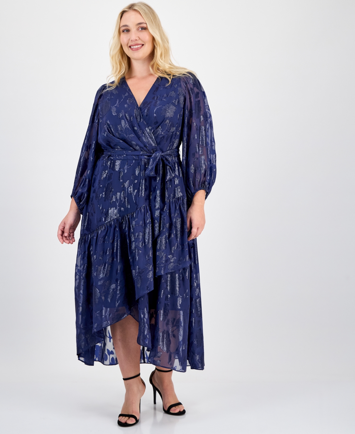 Click here for Anne Klein Plus Size Metallic Tiered High-Low Maxi... prices