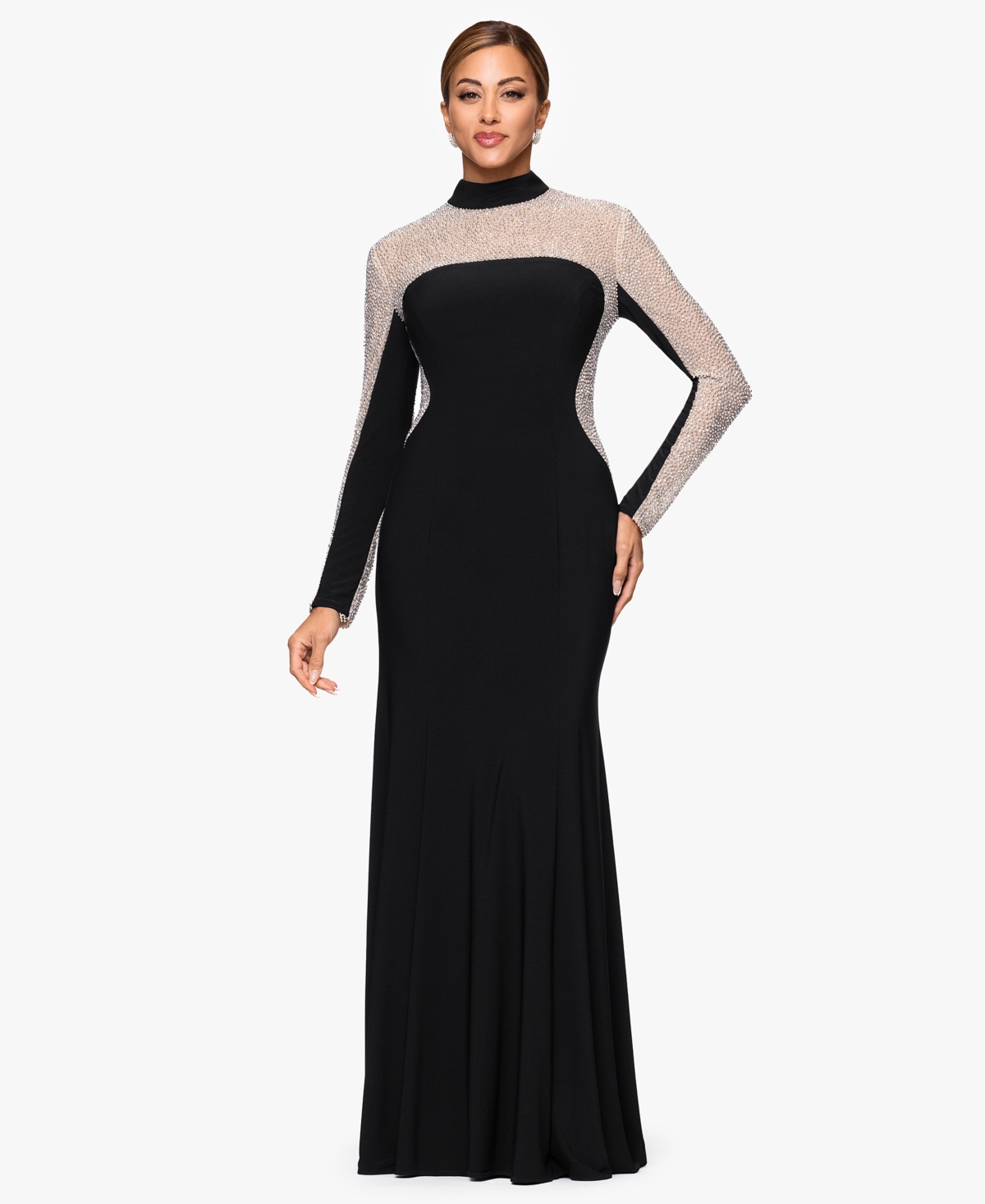 Click here for Xscape Womens Mock Neck Maxi Dress - Black/Nude/Si... prices