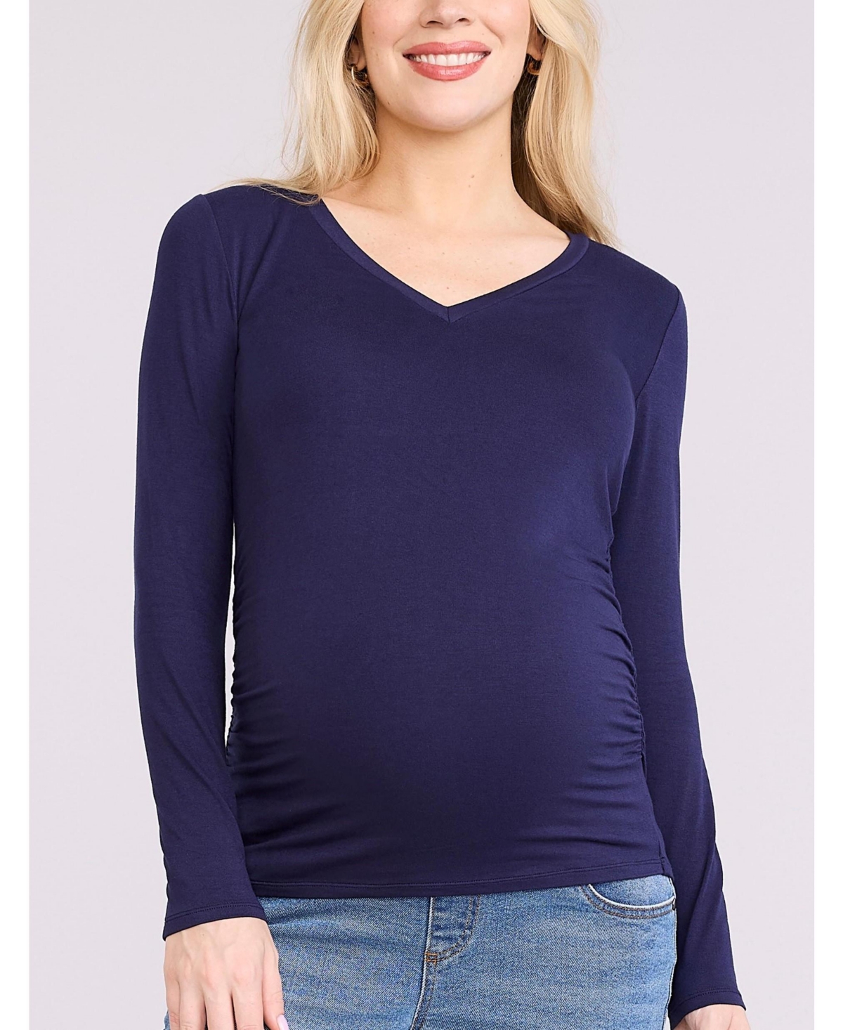 Click here for Motherhood Maternity Maternity V-Neck Side-Ruched... prices