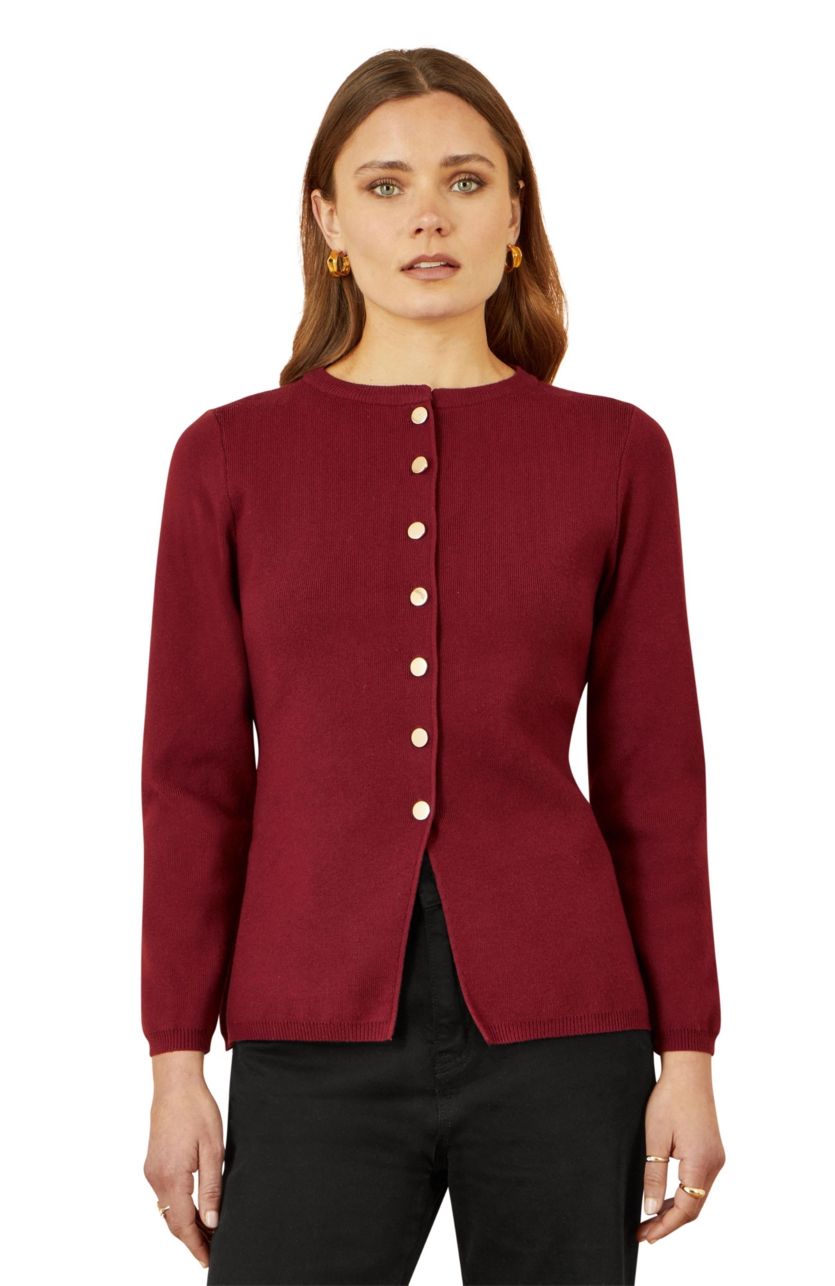Click here for Yumi Womens Chic Peplum Button Up Cardigan - Burgu... prices