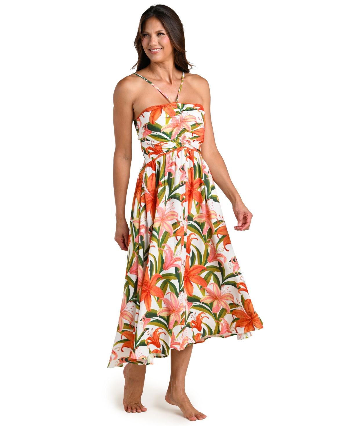 Click here for La Blanca Womens Jungle Blossom Lace Up Dress - Mu... prices