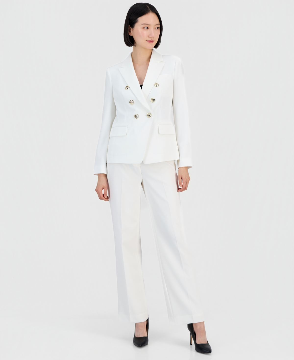 Click here for Tahari Asl Womens Double-Breasted Pantsuit - Ivory prices