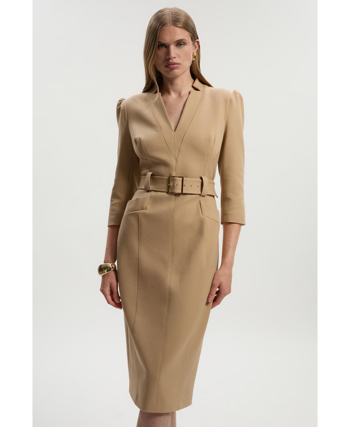 Click here for Karen Millen Womens 3/4 Sleeve Belted Midi Dress -... prices