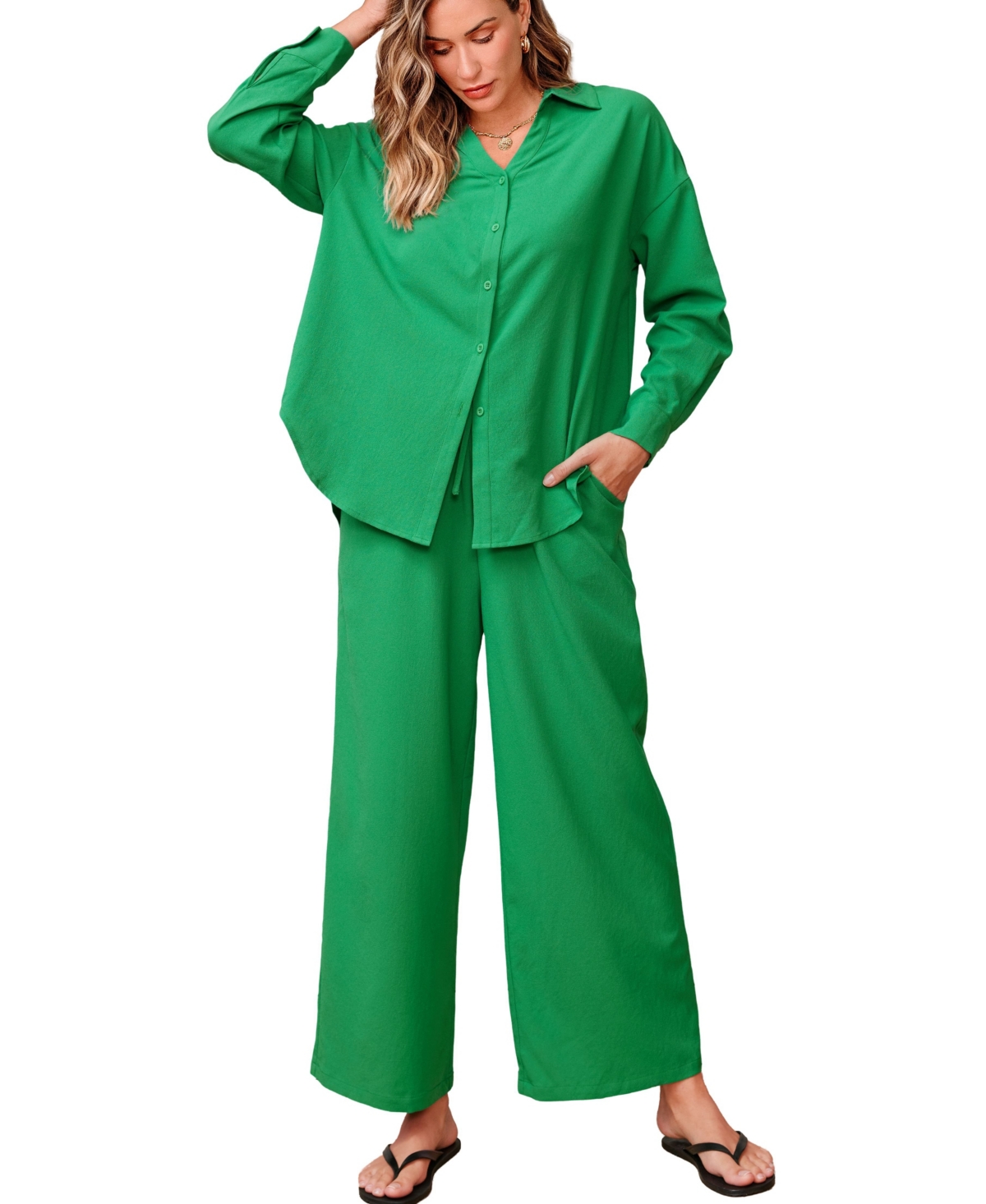 Click here for Cupshe Womens Solid Button Down Matching Set - Ope... prices