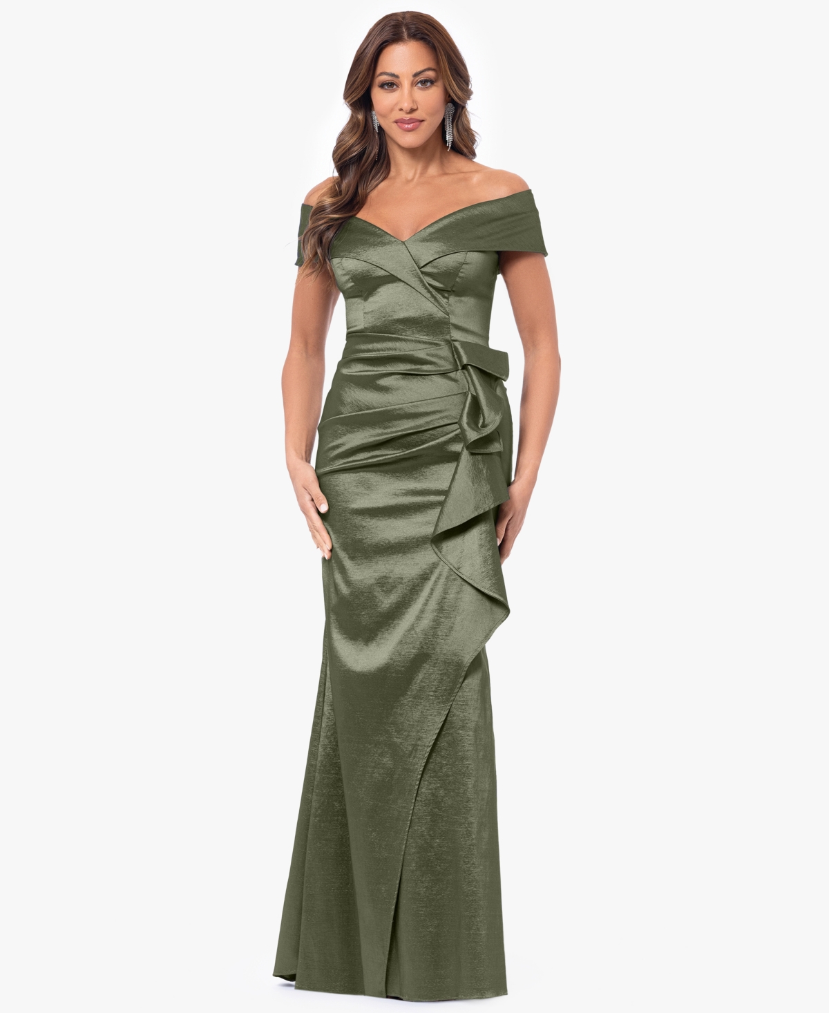 Xscape Petites Sweetheart-Neck Long Sheath Dress - Olive