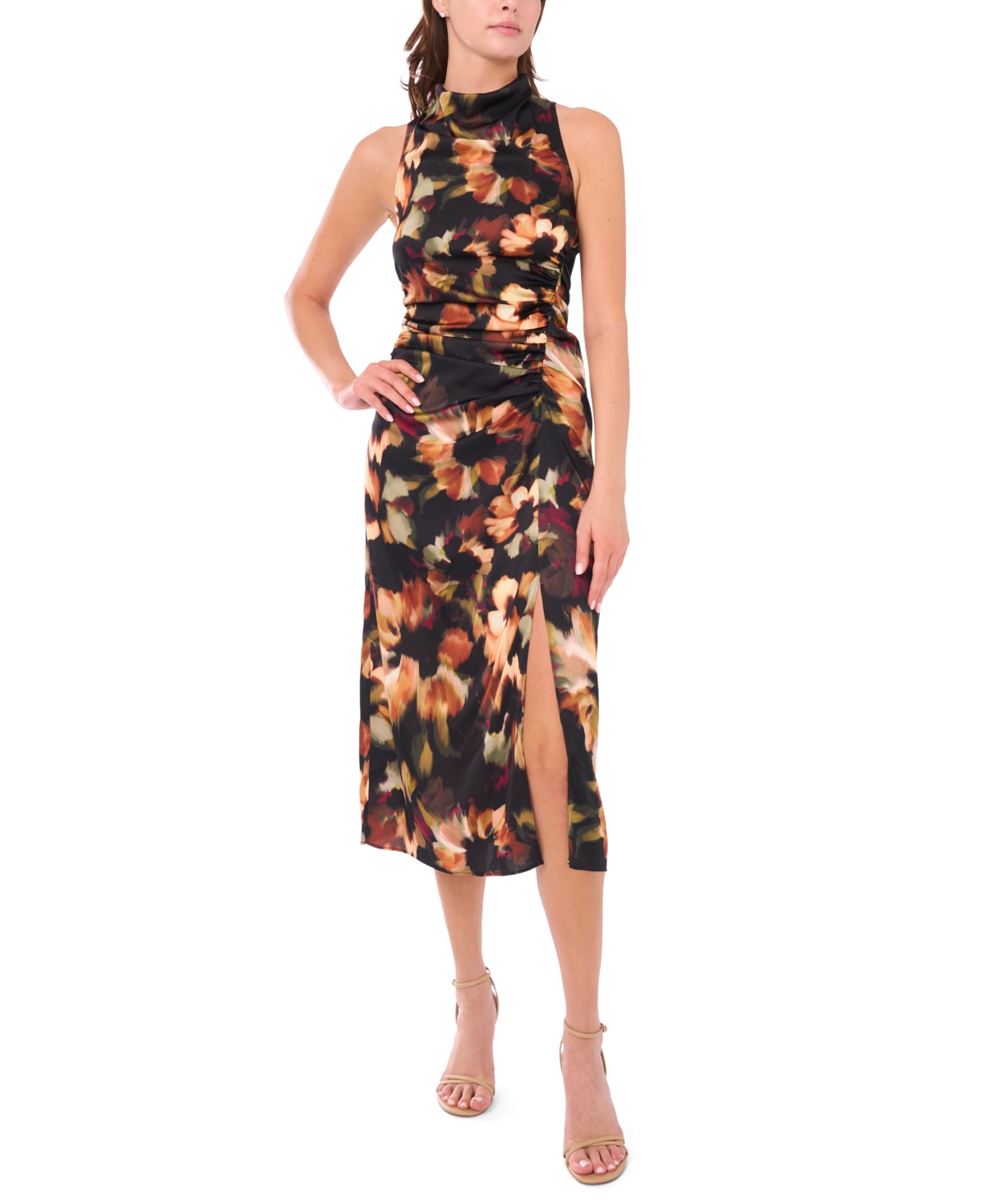 Click here for Parker Womens Mock Neck Side Ruched Dress - Rich B... prices