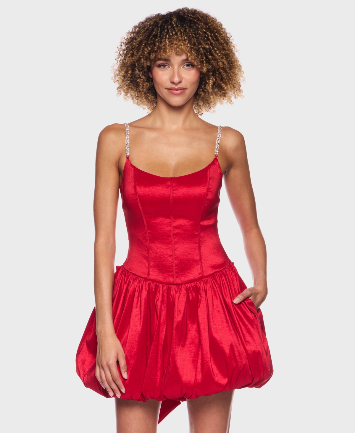 Click here for Alex & Sophia Juniors Stretch Taffeta Scoop Neck B... prices