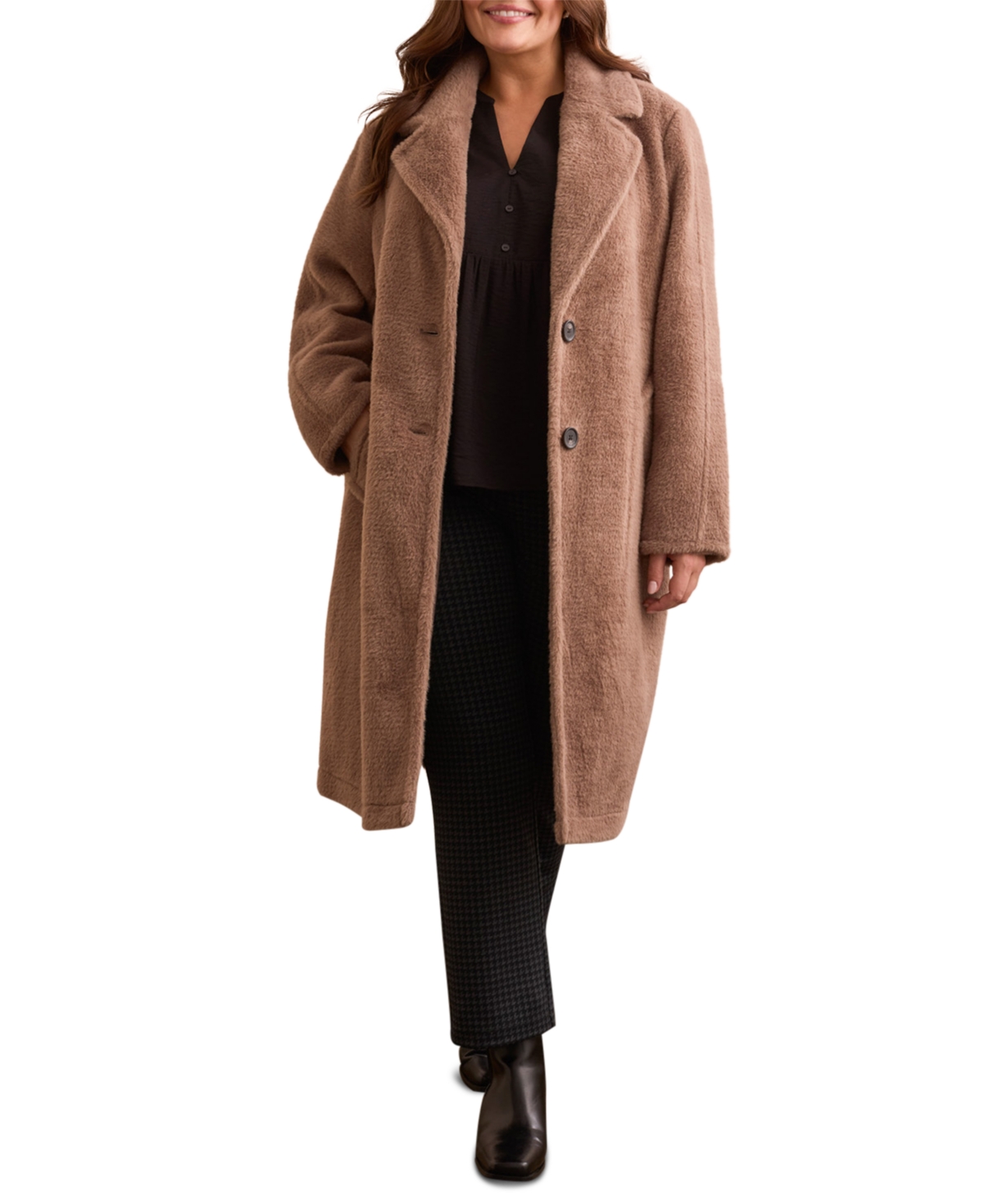 Click here for Tribal Plus Size Teddy Faux Fur Button-Front Coat... prices