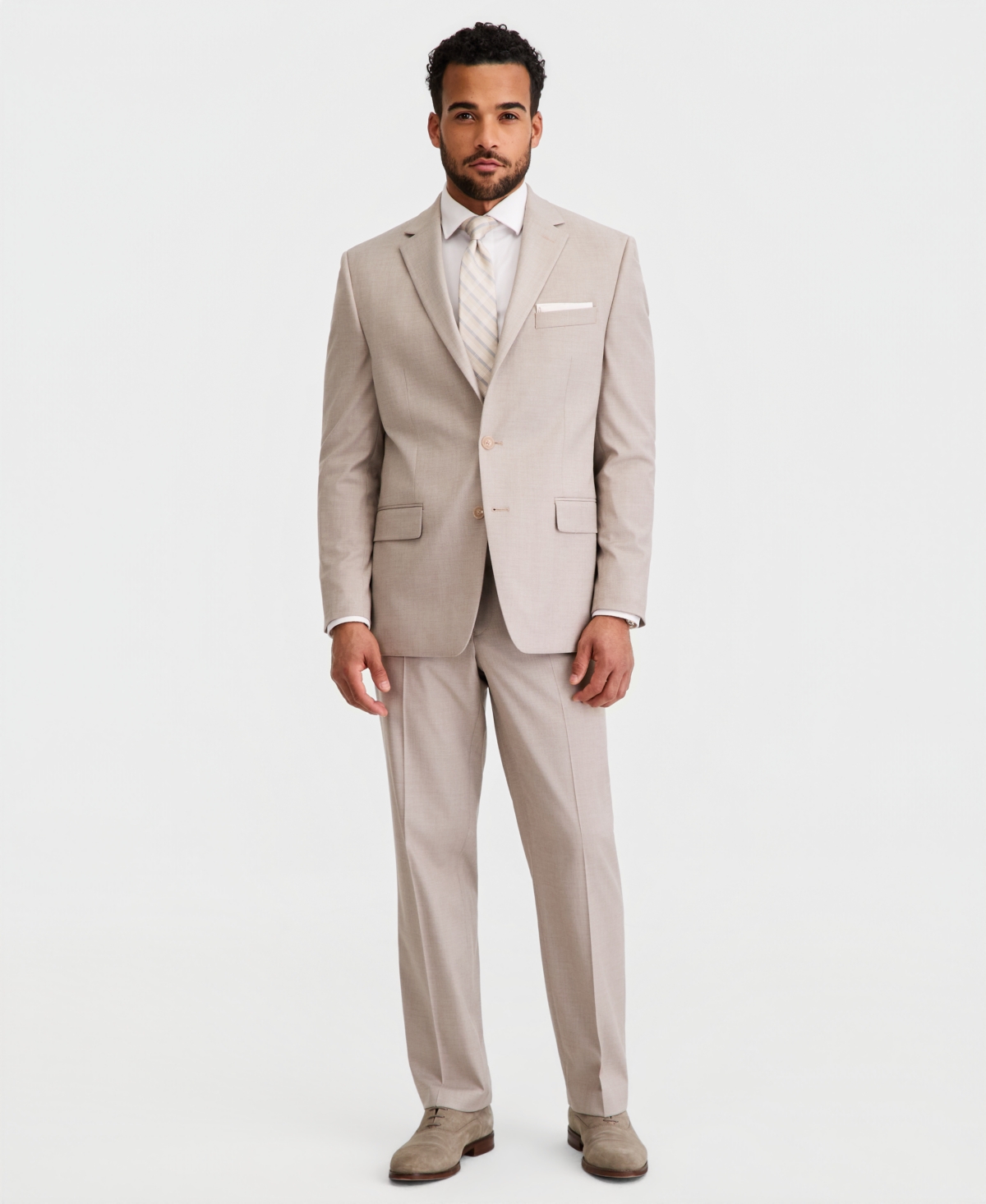 Perry Ellis Portfolio Mens Modern-Fit Nested Spring Suit - Light Tan