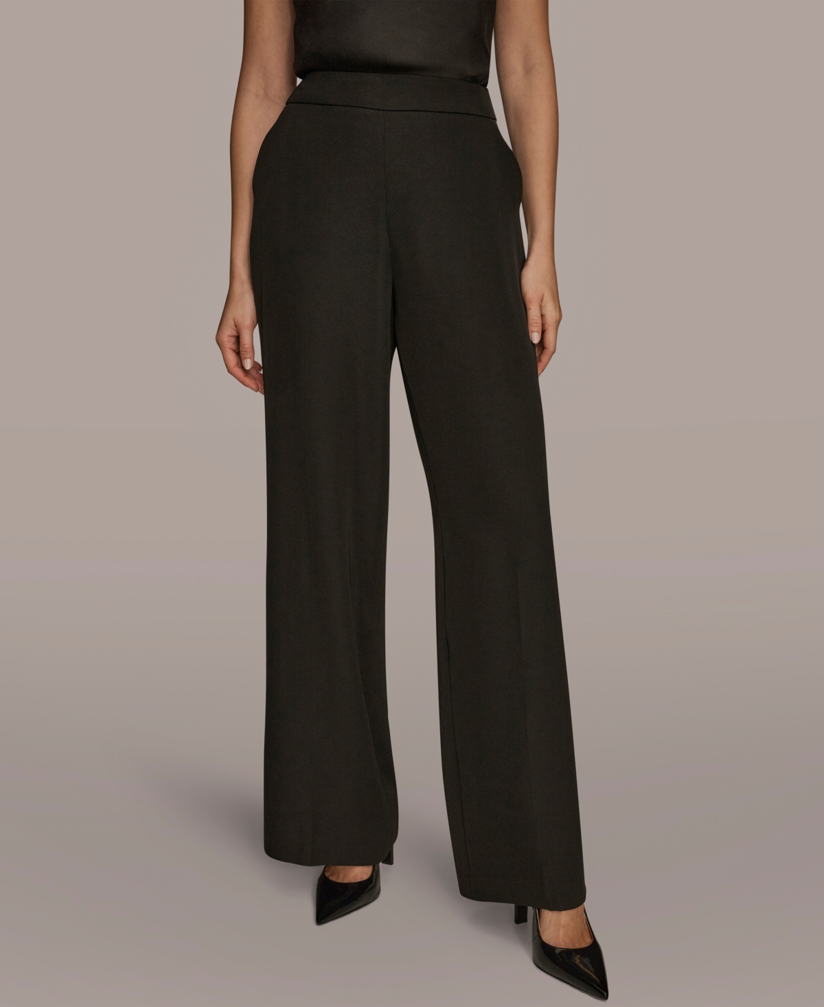 Donna Karan New York Womens Wide Leg Side Zipper Pants - Black
