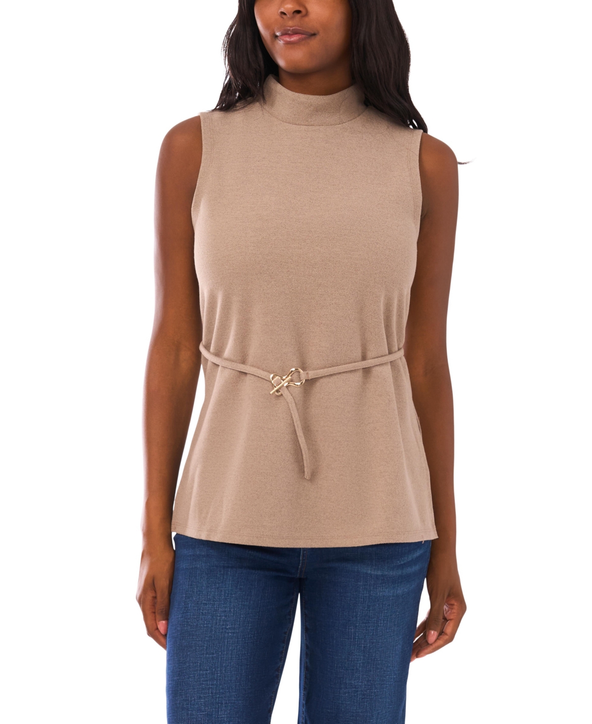 Click here for Vince Camuto Womens Mock Neck Sleeveless Top - Nud... prices