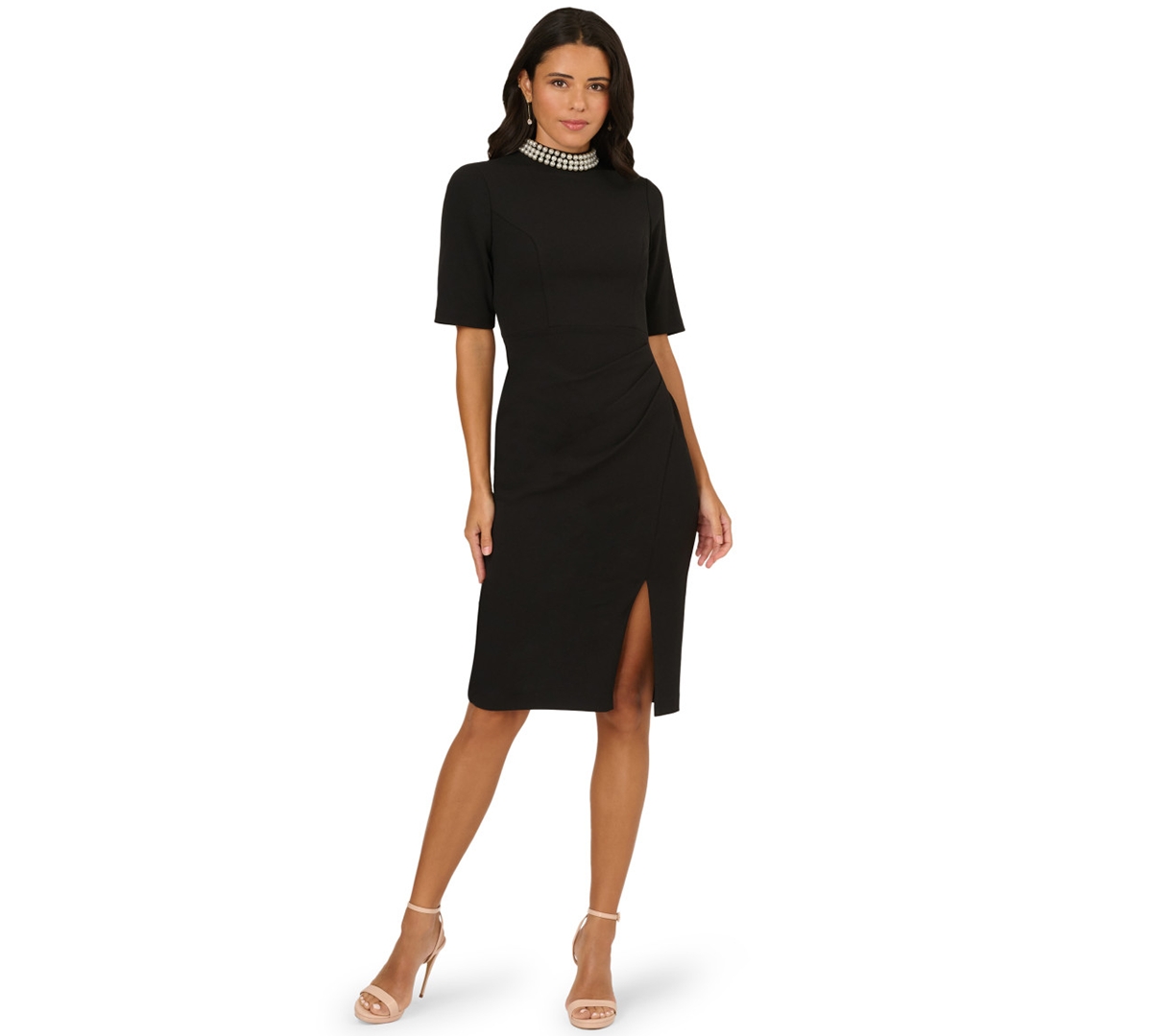 Click here for Adrianna Papell Womens Embellished Crepe Mock Neck... prices