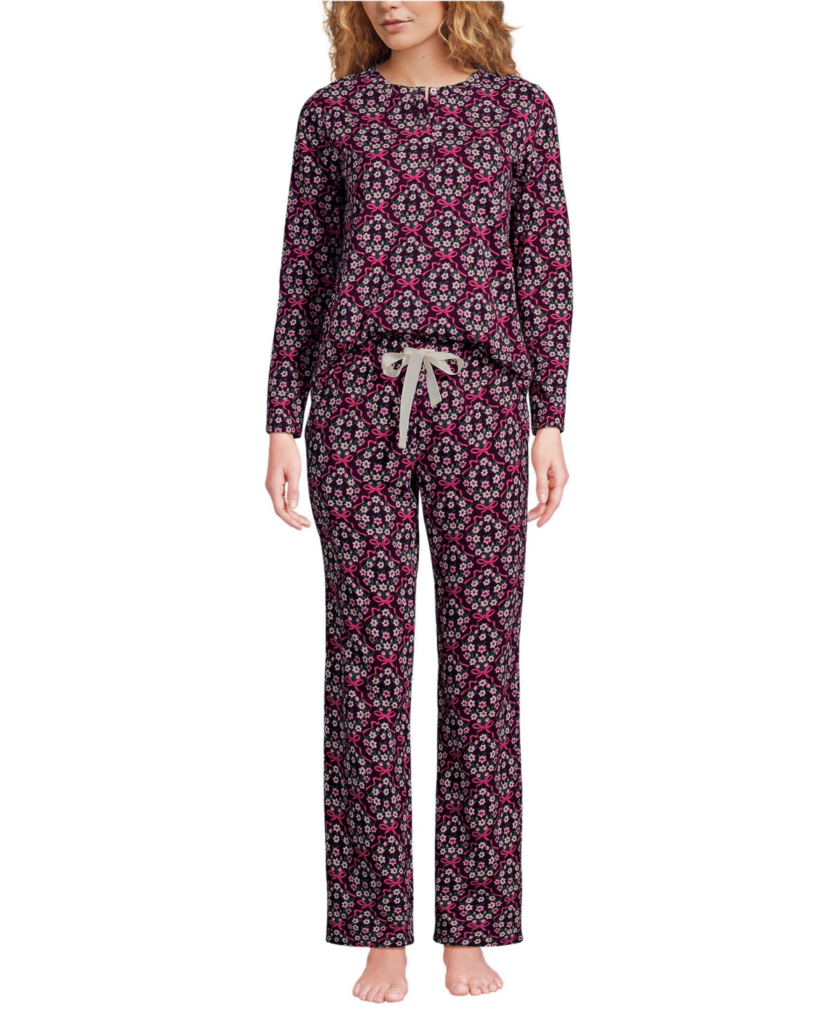 Click here for Lands End Womens Knit 2 Piece Pajama Set - Long Sl... prices