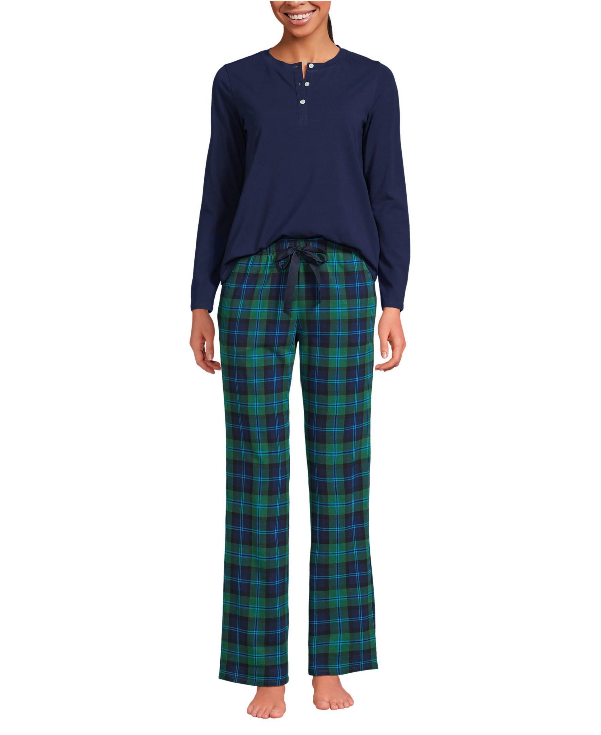 Click here for Lands End Womens Knit 2 Piece Pajama Set - Long Sl... prices