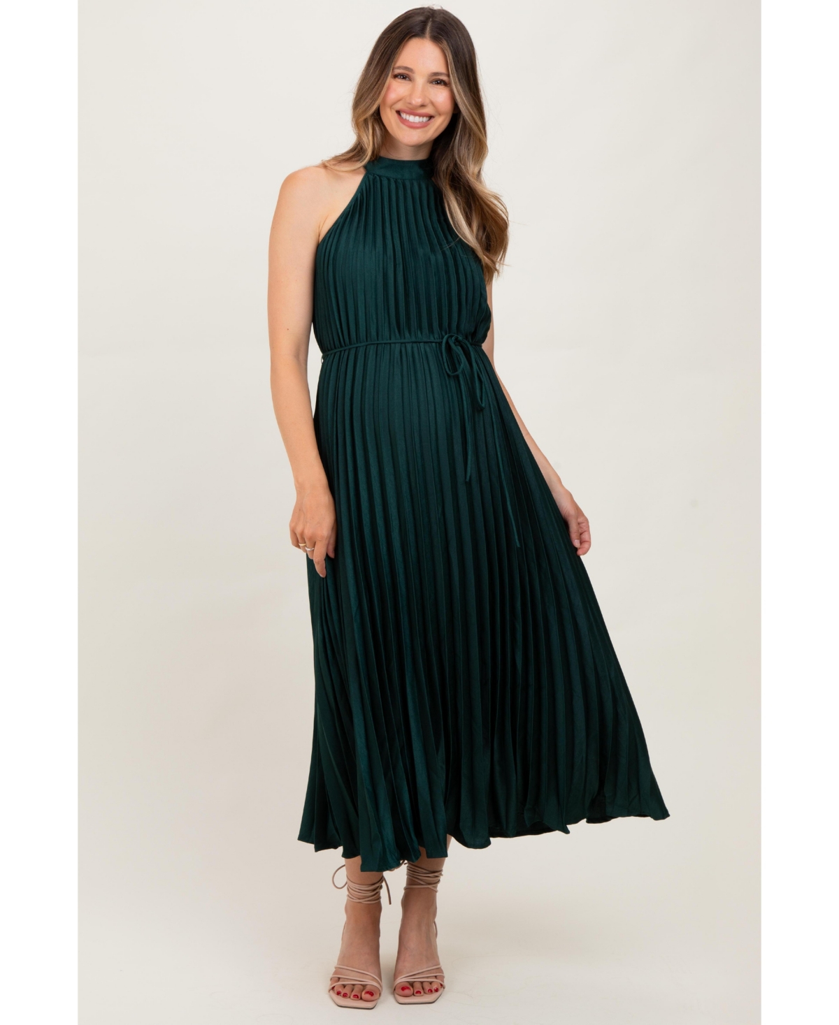 Click here for Pinkblush Maternity Forest Green Pleated Halter Dr... prices