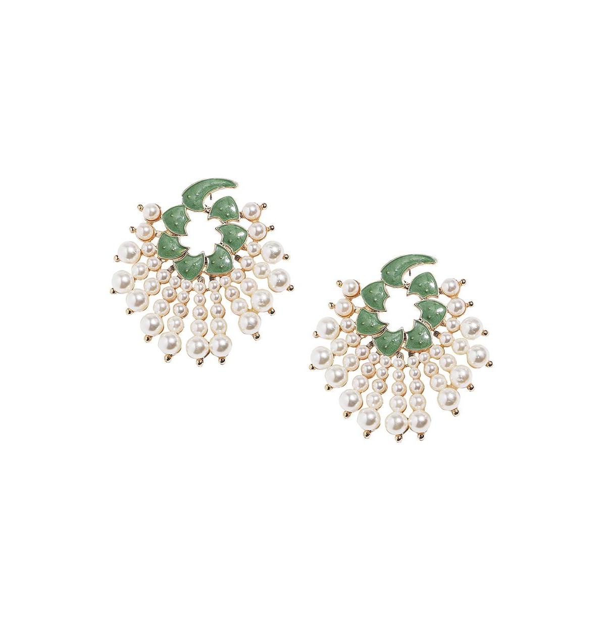 Click here for Sohi Circular Pearl Drop Earrings - Green prices